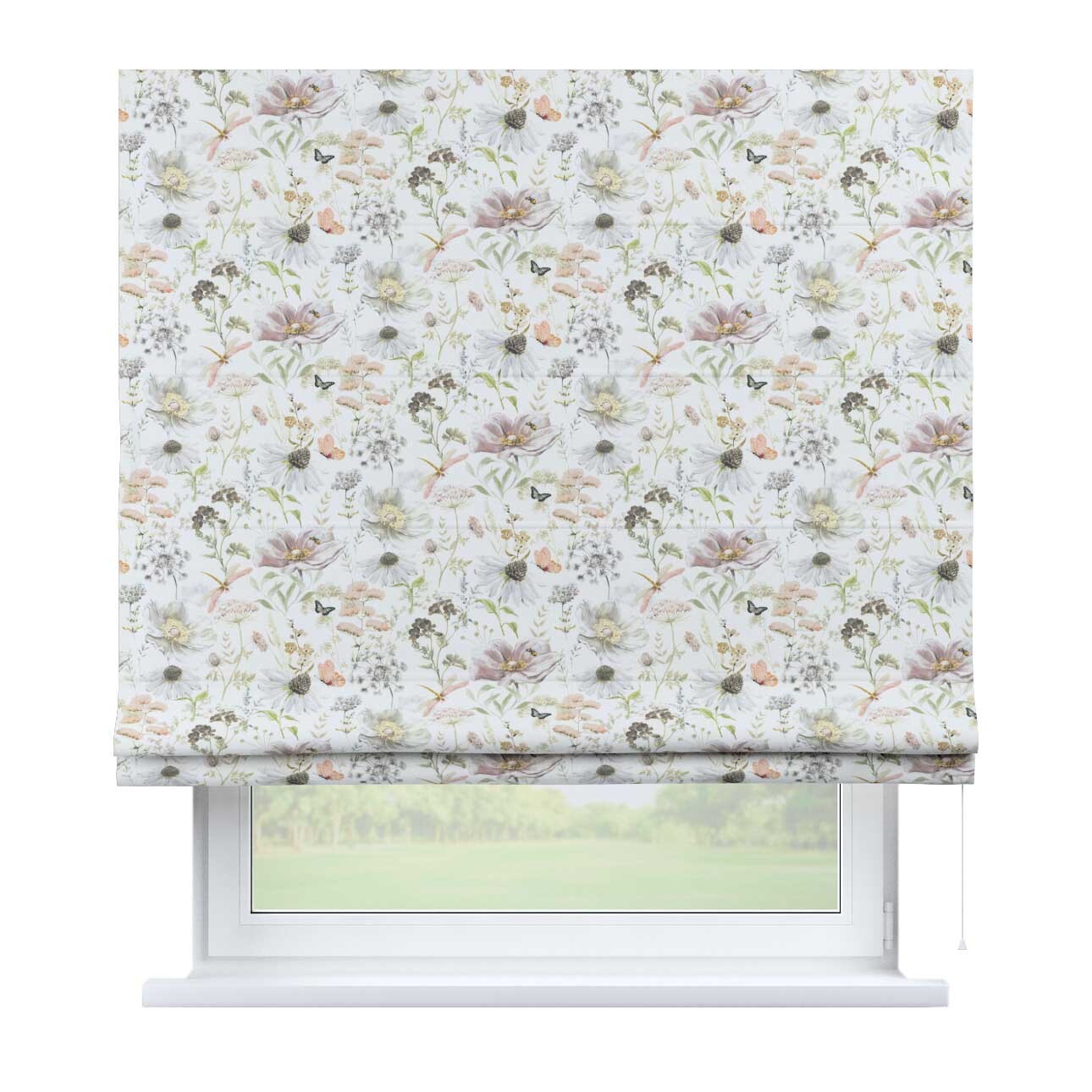 Bari római roló, pasztell virágok fehér alapon, 143-96 - Dekoria