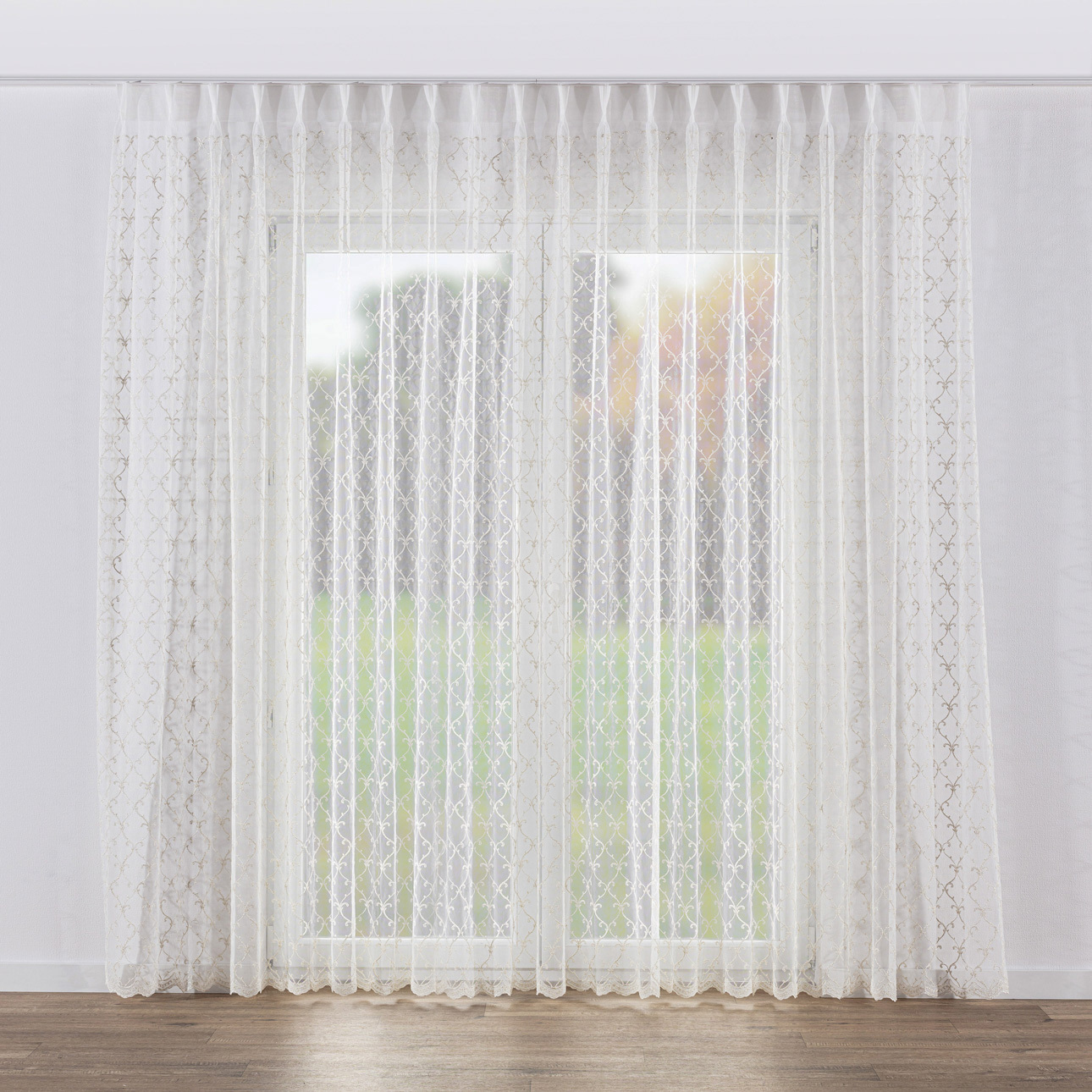 Firana na haczykach flex podwójnych, ecru ze zdobieniem , 185-10 ...