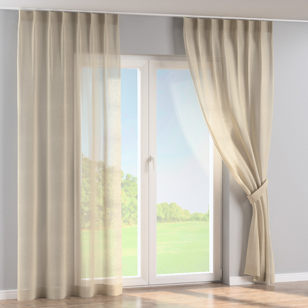 Single pinch pleat curtain, sheer beige, 184-41 - Dekoria.co.uk