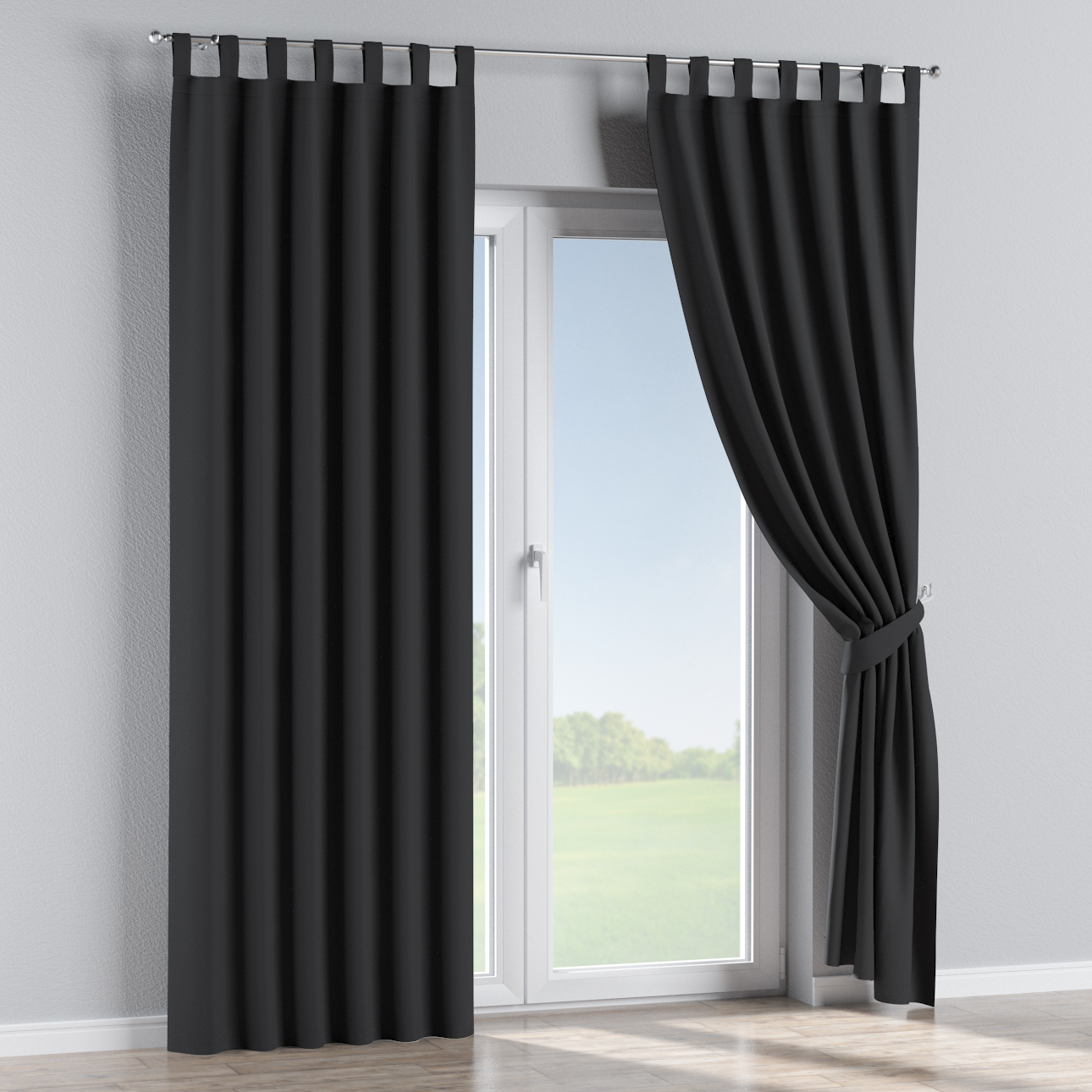 Tab top curtain, black, 269-99 - Dekoria.co.uk