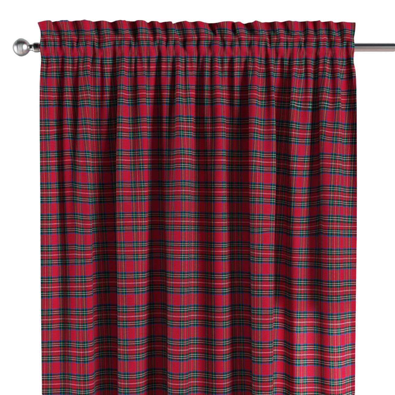 Slot and frill curtain, red and green check, 126-29 - Dekoria.co.uk