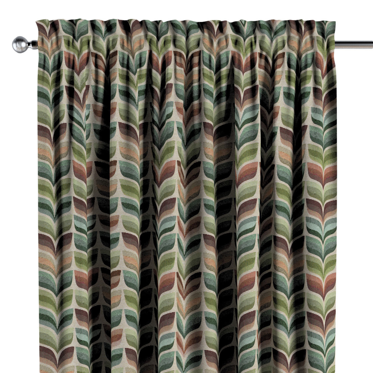 Slot and frill curtain, green-beige, 144-17 - Dekoria.co.uk