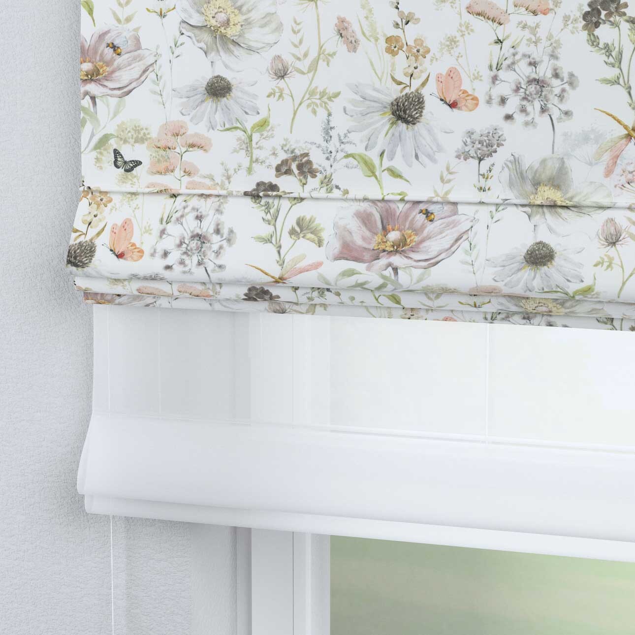 Stor roman Duo, flori pastelate pe un fundal alb, 143-96- Dekoria.ro