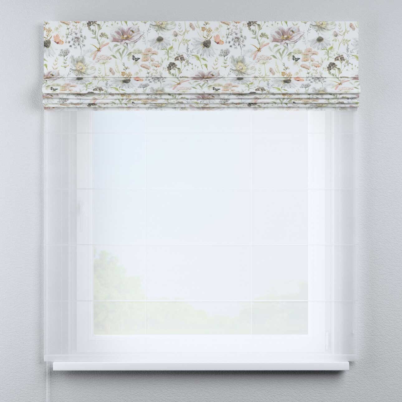 Stor roman Duo, flori pastelate pe un fundal alb, 143-96- Dekoria.ro