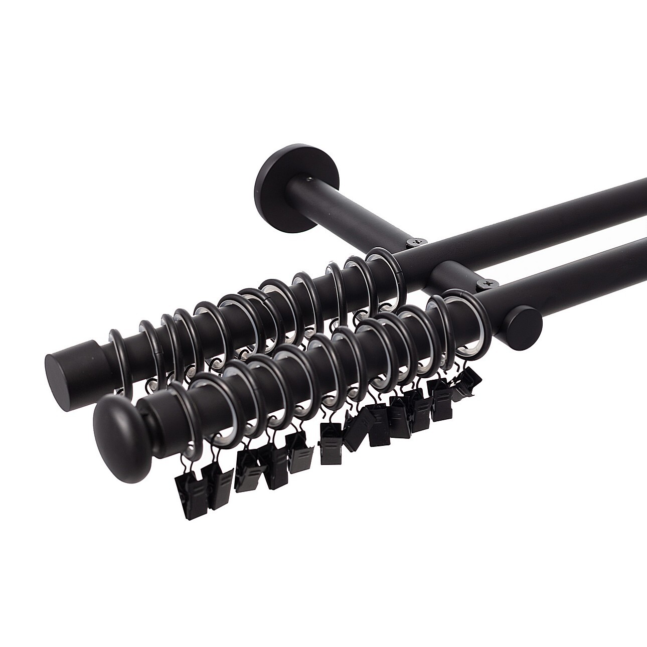 Set tringle à rideaux double Modern noir mat 160cm, 160 cm - Dekoria.fr