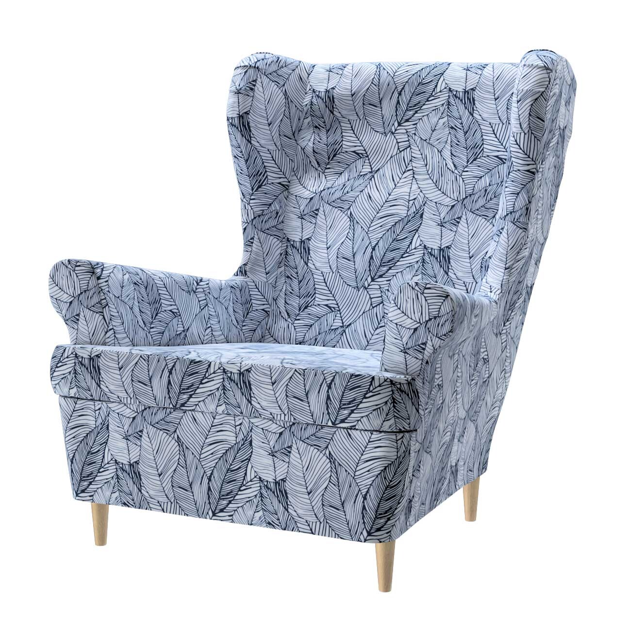 Strandmon lænestols betræk, Hvid med mørkeblå, 704-34, - Dekoria.dk