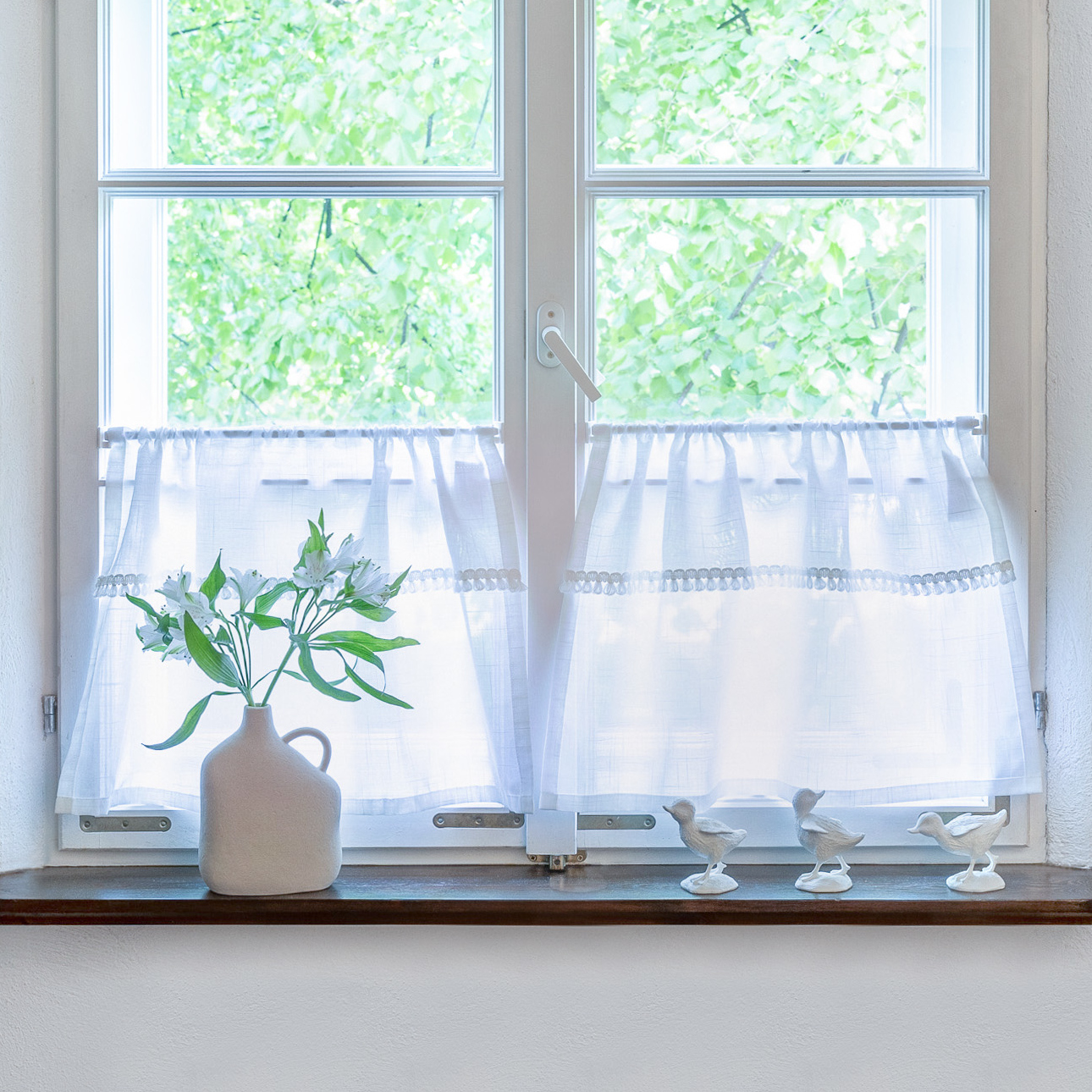 Valance with tassels H 40cm+2.5cm fringe for metres, sheer white, 128 ...